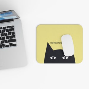 Funny Black Cat Yellow Mouse Pad, Cute Cat Desk Mat, Kawaii Desk ...