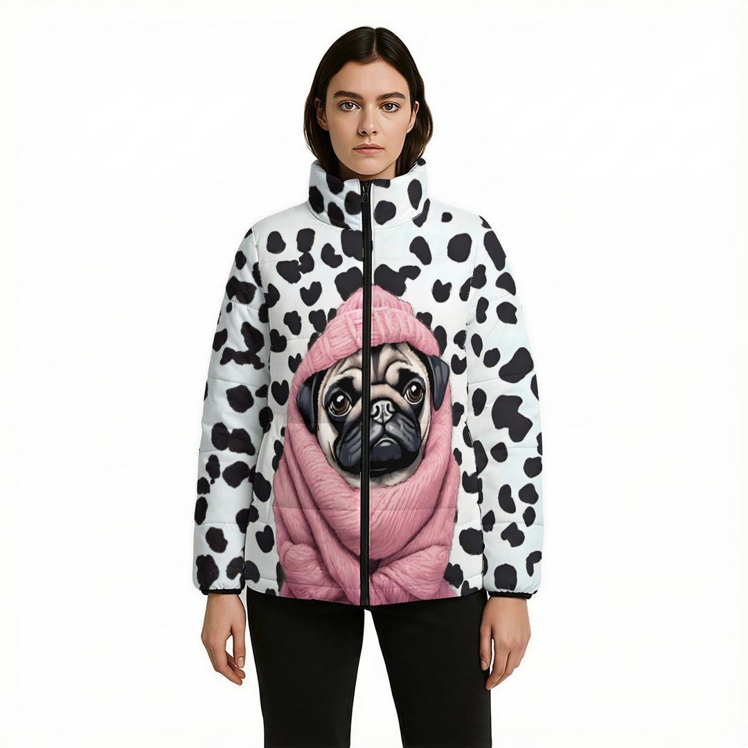 Cozy Pug Puffer Jacket, Warm Pug Quilted Coat, Whimsical Pug Lover ...