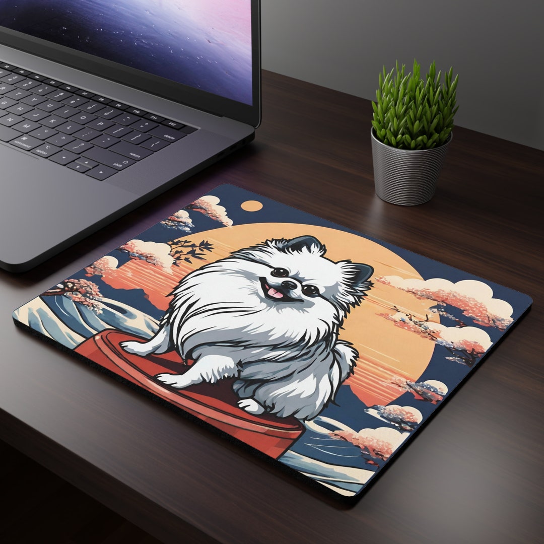 Pomeranian Japanese Art Mouse Pad, Ukiyo-e Style Mousepad, Kawaii Japan ...