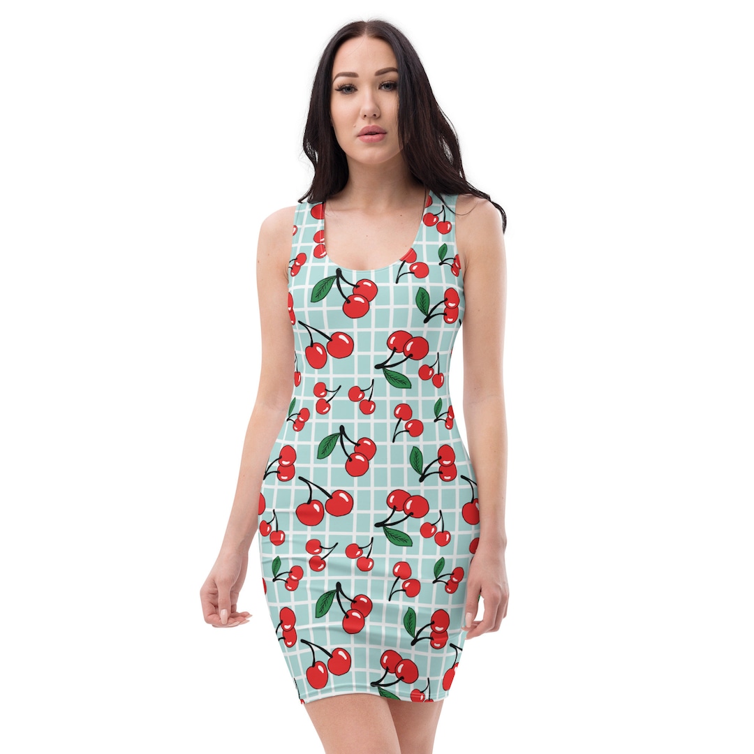 Cherry Bodycon Dress, Dress for Women, Cherry Pattern Dress, Cherry ...