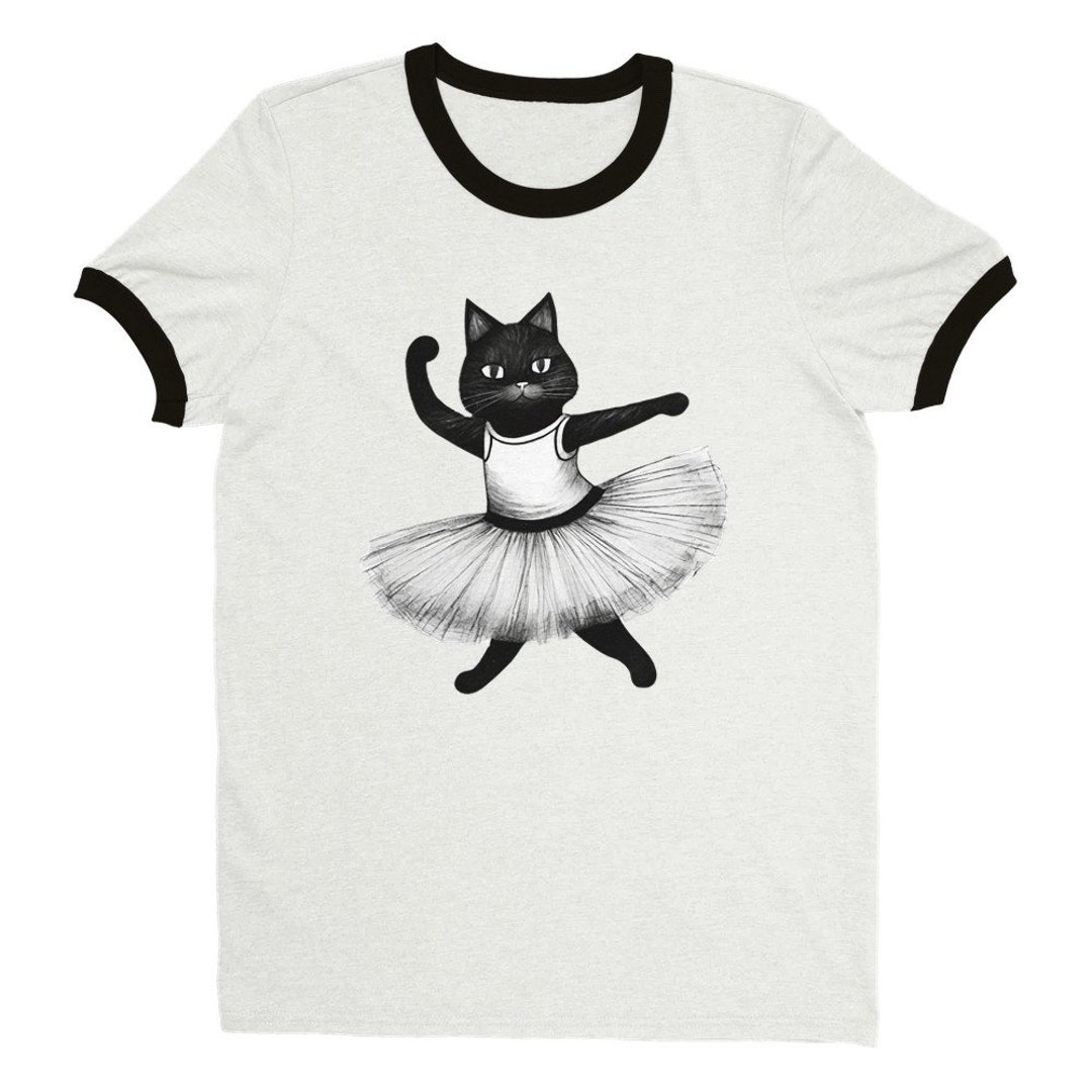 Funny Black Cat Wearing Ballet Tutu Ringer T-shirt, Cute Black Cat ...