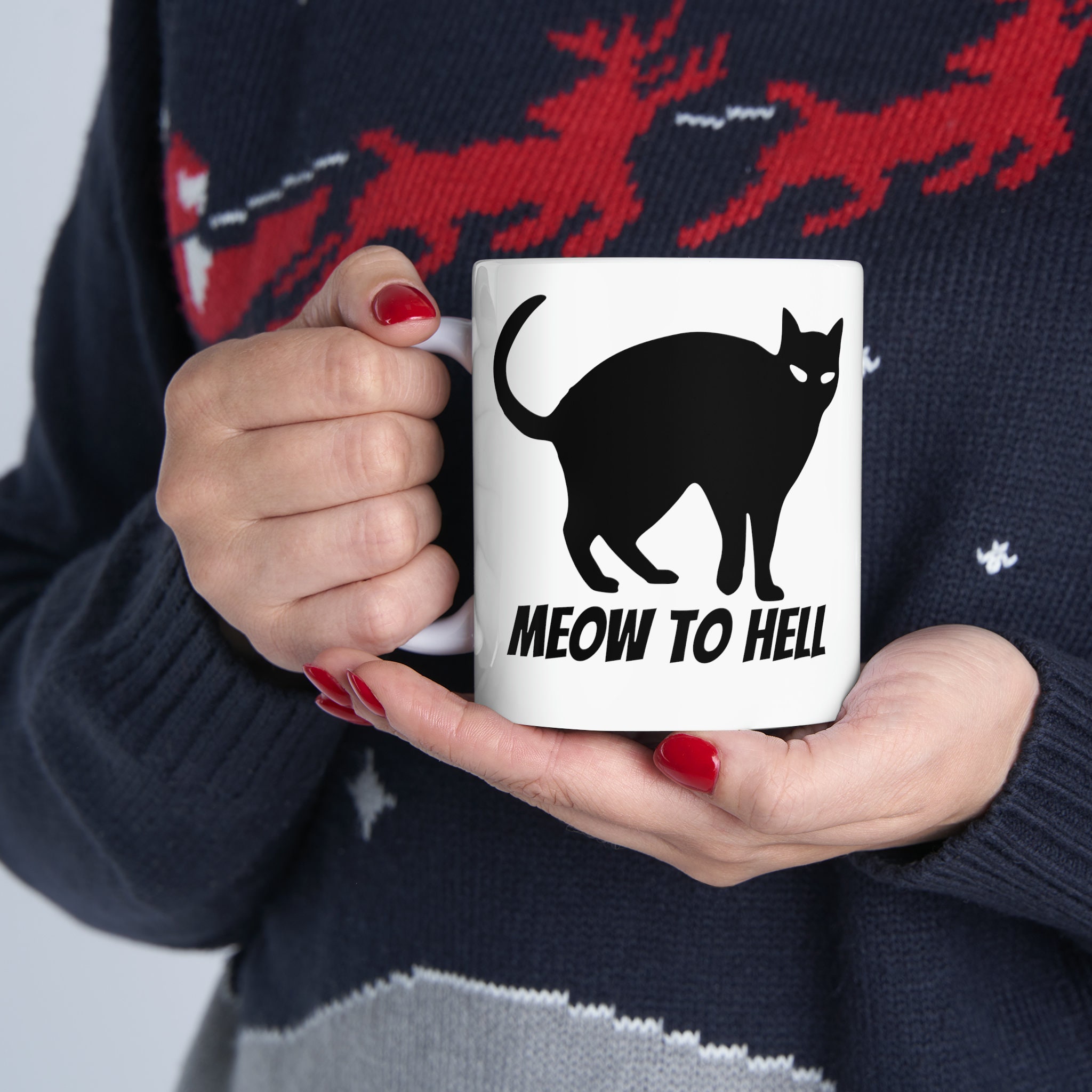 Sarcastic Black Cat Mug, Meow to Hell Ceramic Mug 11oz, Funny Cat Mug ...