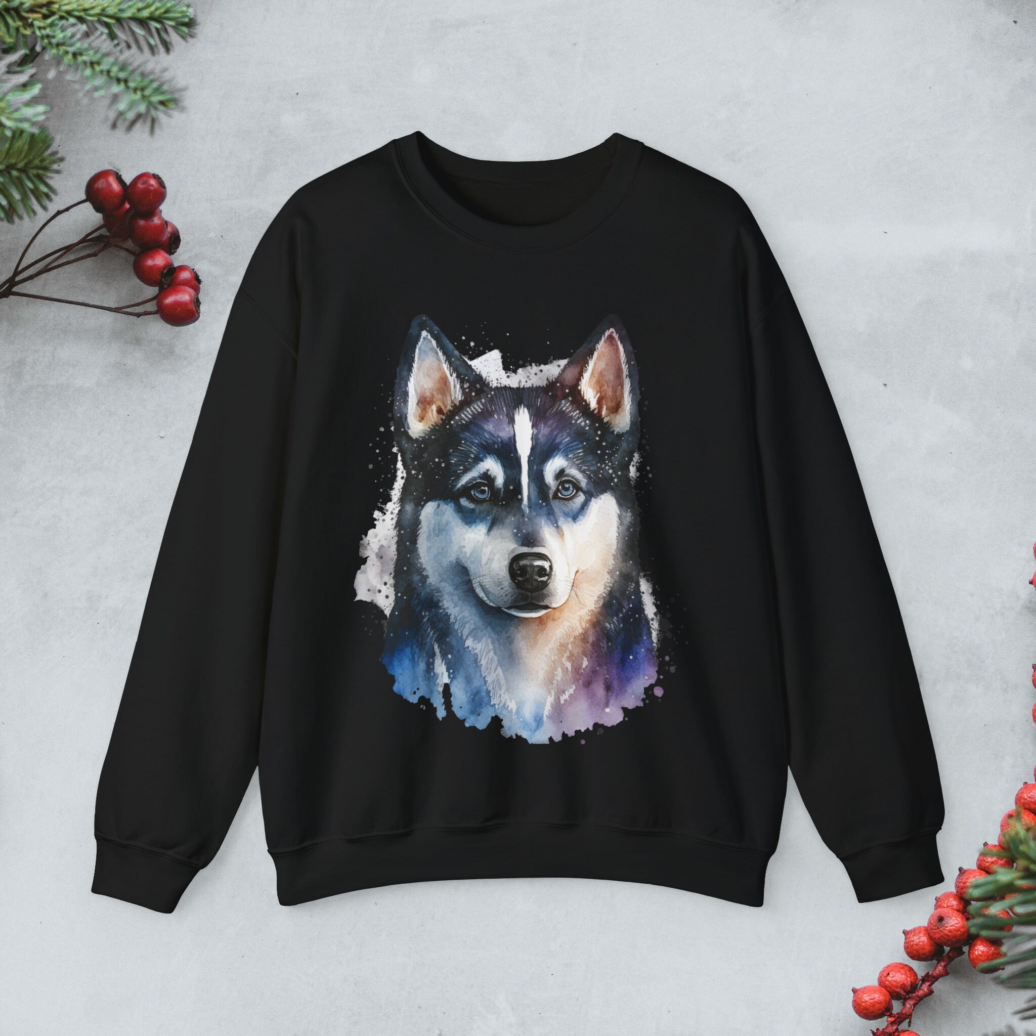 Siberian Husky Watercolor Sweatshirt, Colorful Graphic Husky Crewneck ...
