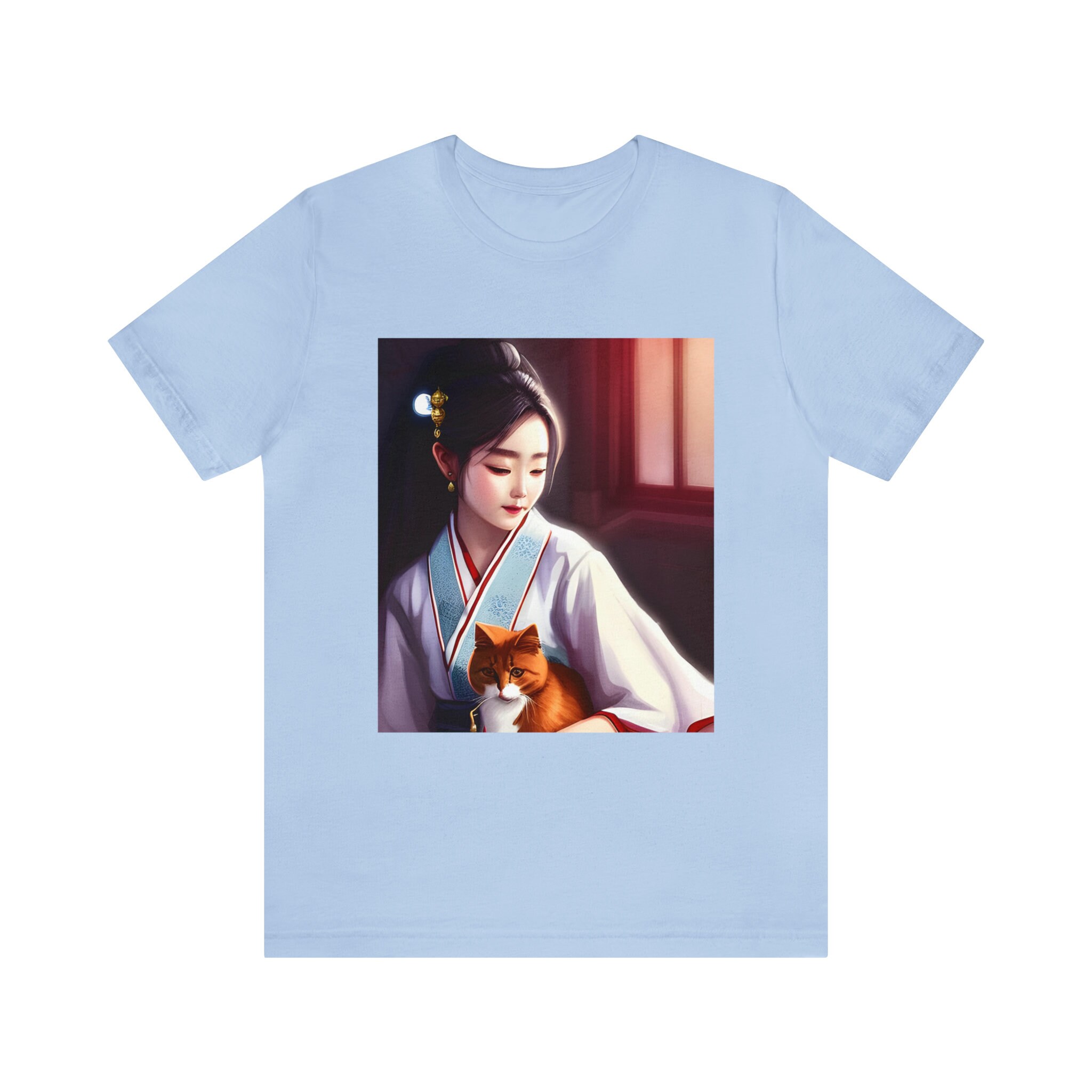 Geisha and Ginger Cat T-shirt, Maiko Cat Shirt, Feudal Japan Aesthetic Cat Tee, Girl in a Kimono ...