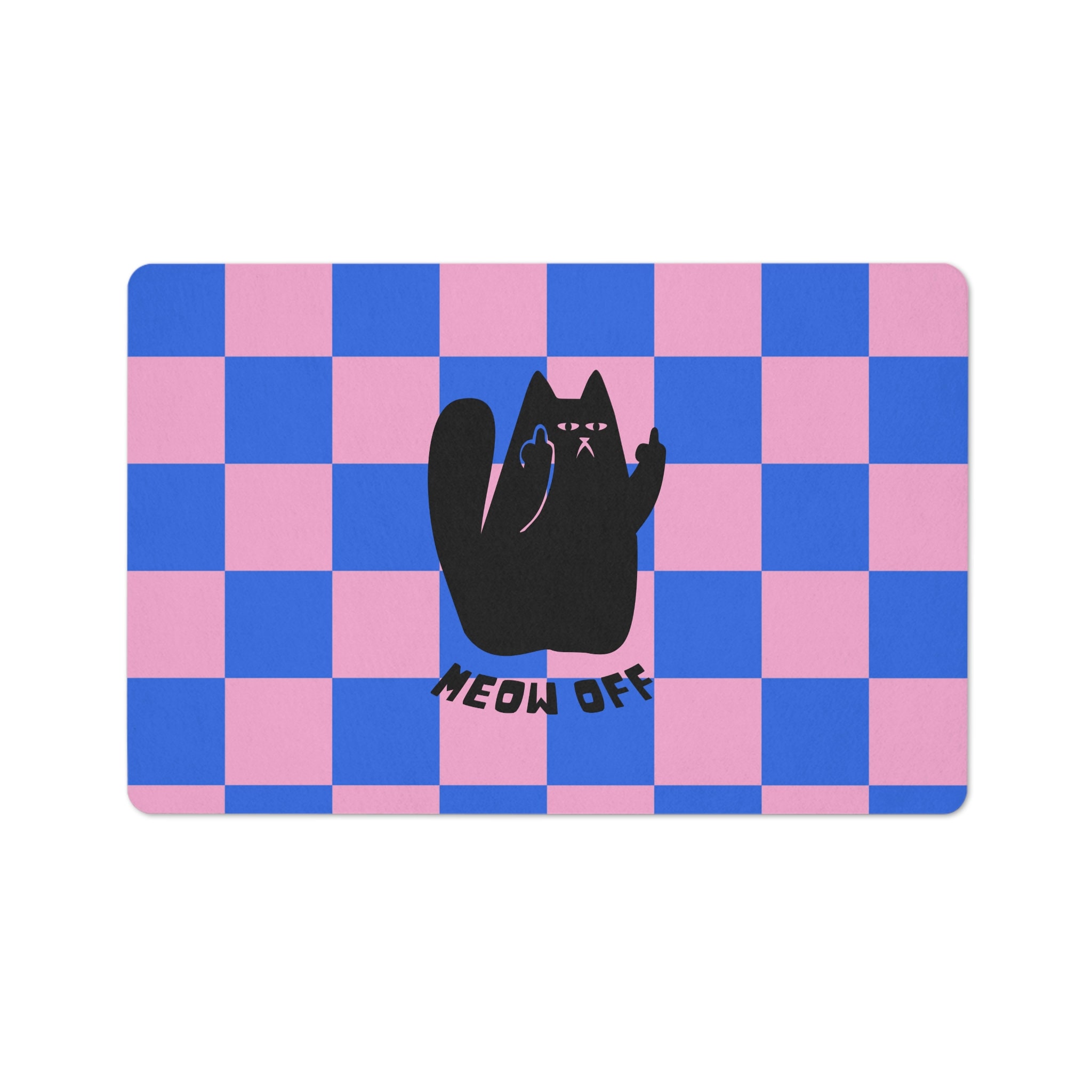 Checkered Funny Cat Floor Mat Black Cat Middle Finger Meow - Etsy