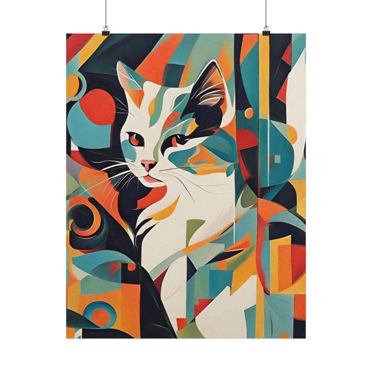 Abstract Cat Wall Art, Colorful Cat Wall Decor, Geometric Cat Poster ...