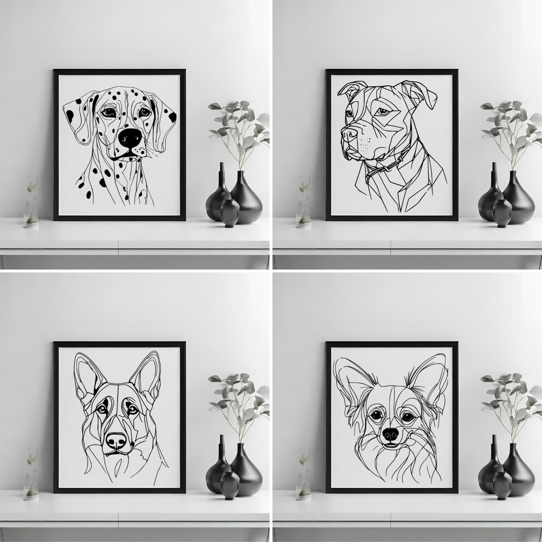Custom Dog Portrait Poster, Personalized Dog Wall Art, Art Line Dog ...