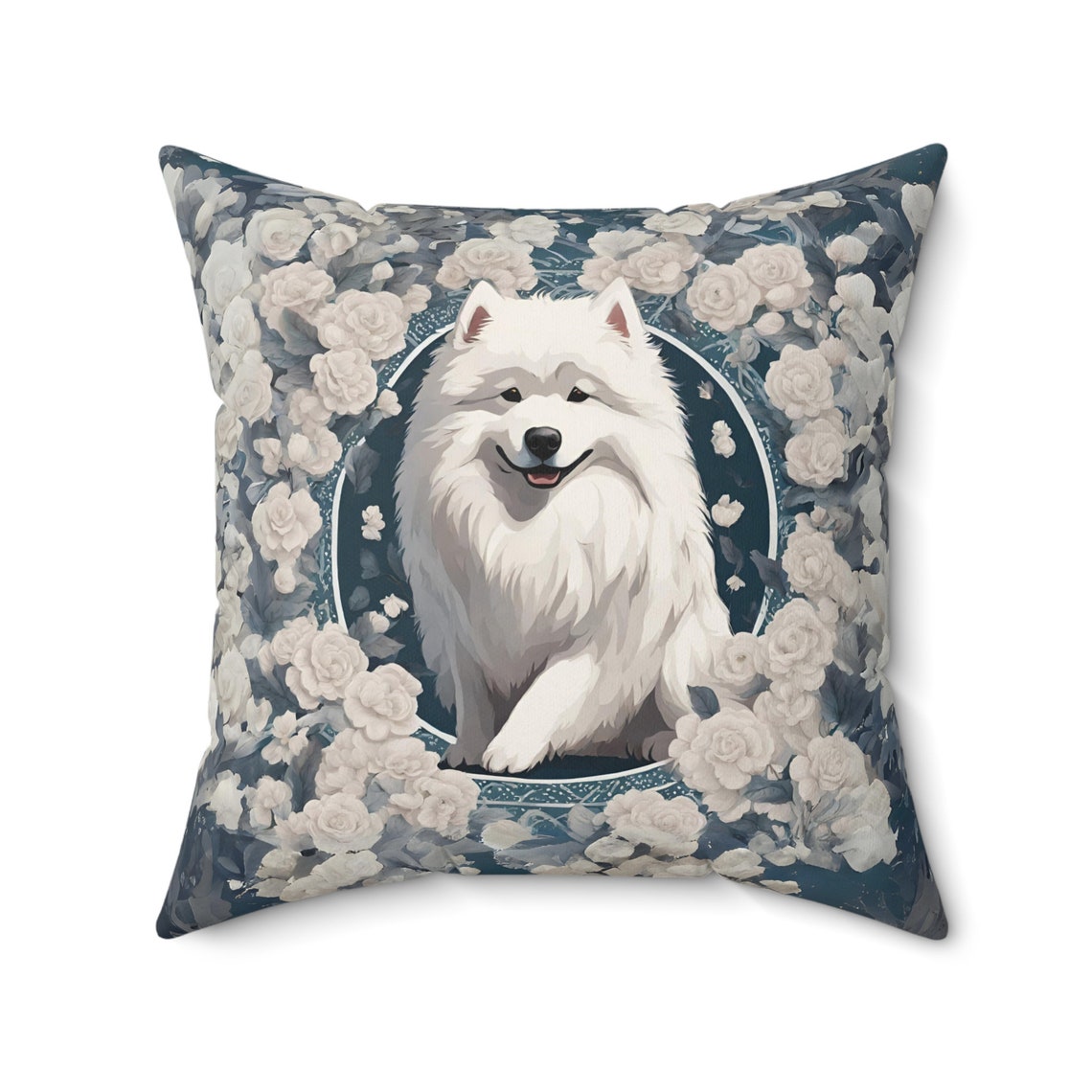 Floral Samoyed Art Pillow, Vintage Samoyed Cushion, Samoyed Flowers ...