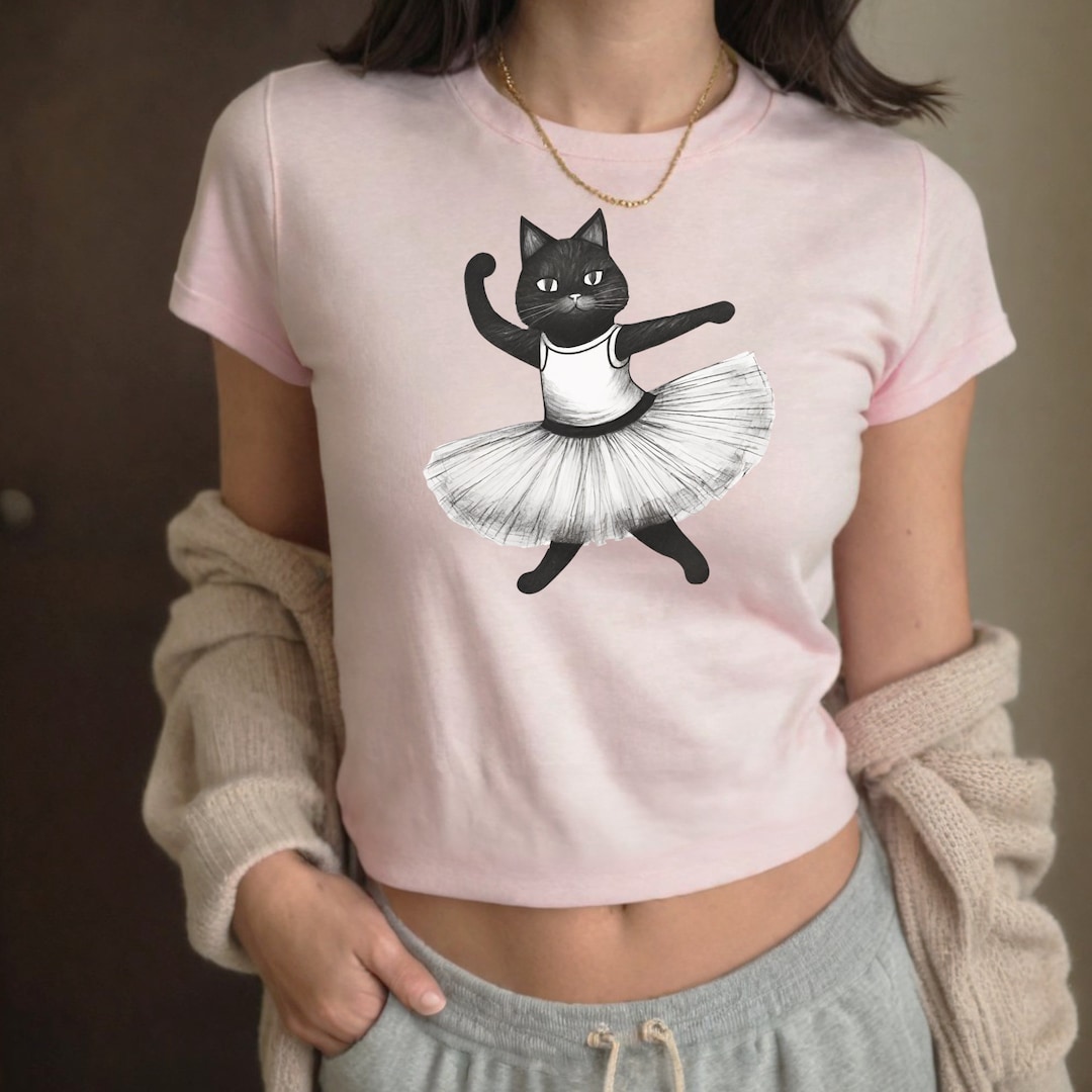 Black Cat Ballerina Baby Tee, Weirdcore Ballet Baby Tee, Y2k Baby Tee ...