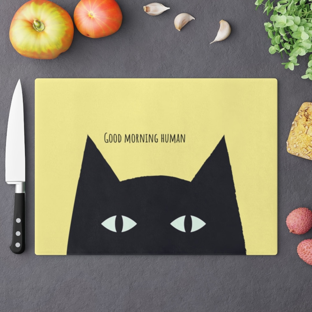 Funny Black Cat Cutting Board, Cat Glass Cutting Board, Cat Lover Gift ...