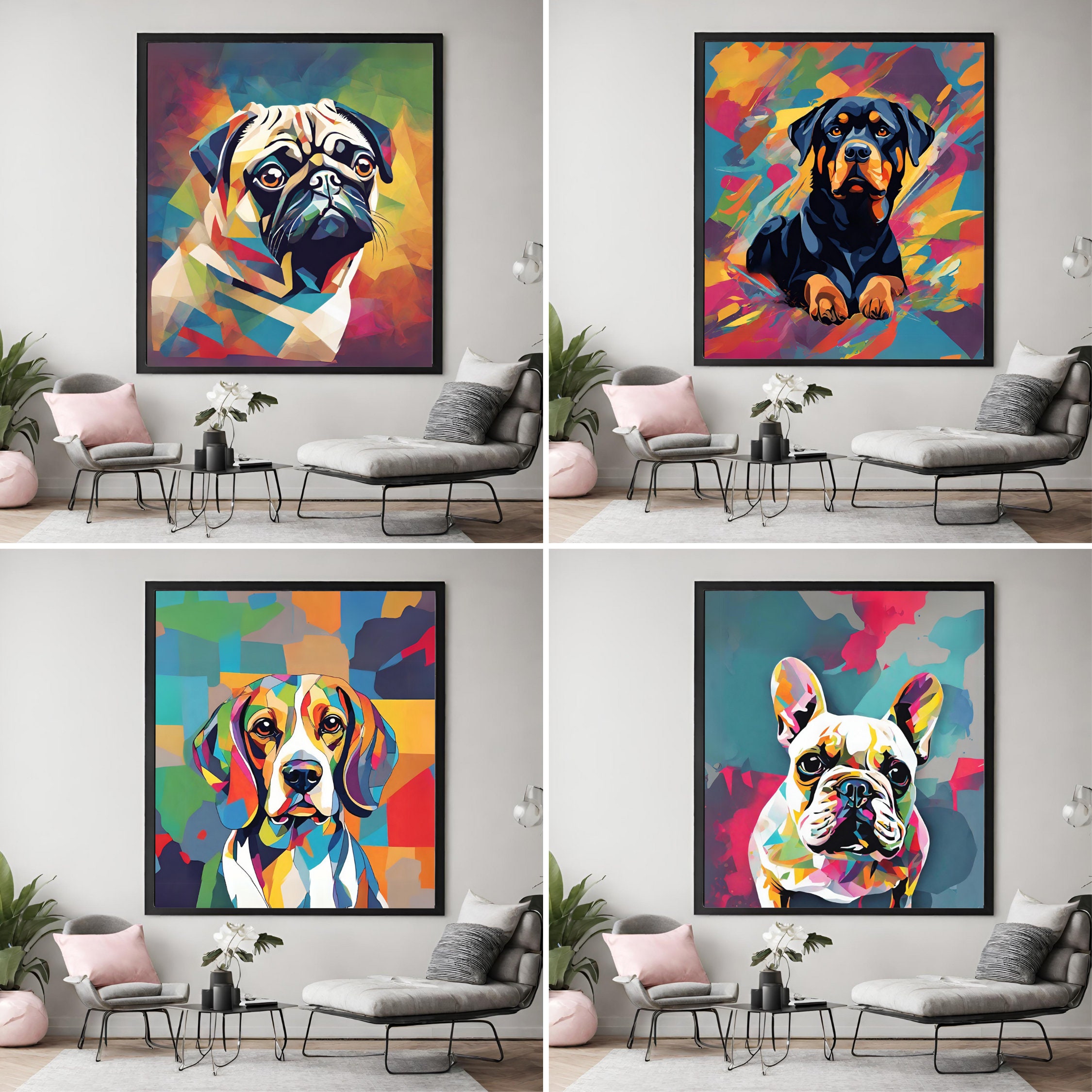 Custom Dog Portrait Poster, Personalized Dog Wall Art, Colorful Dog ...