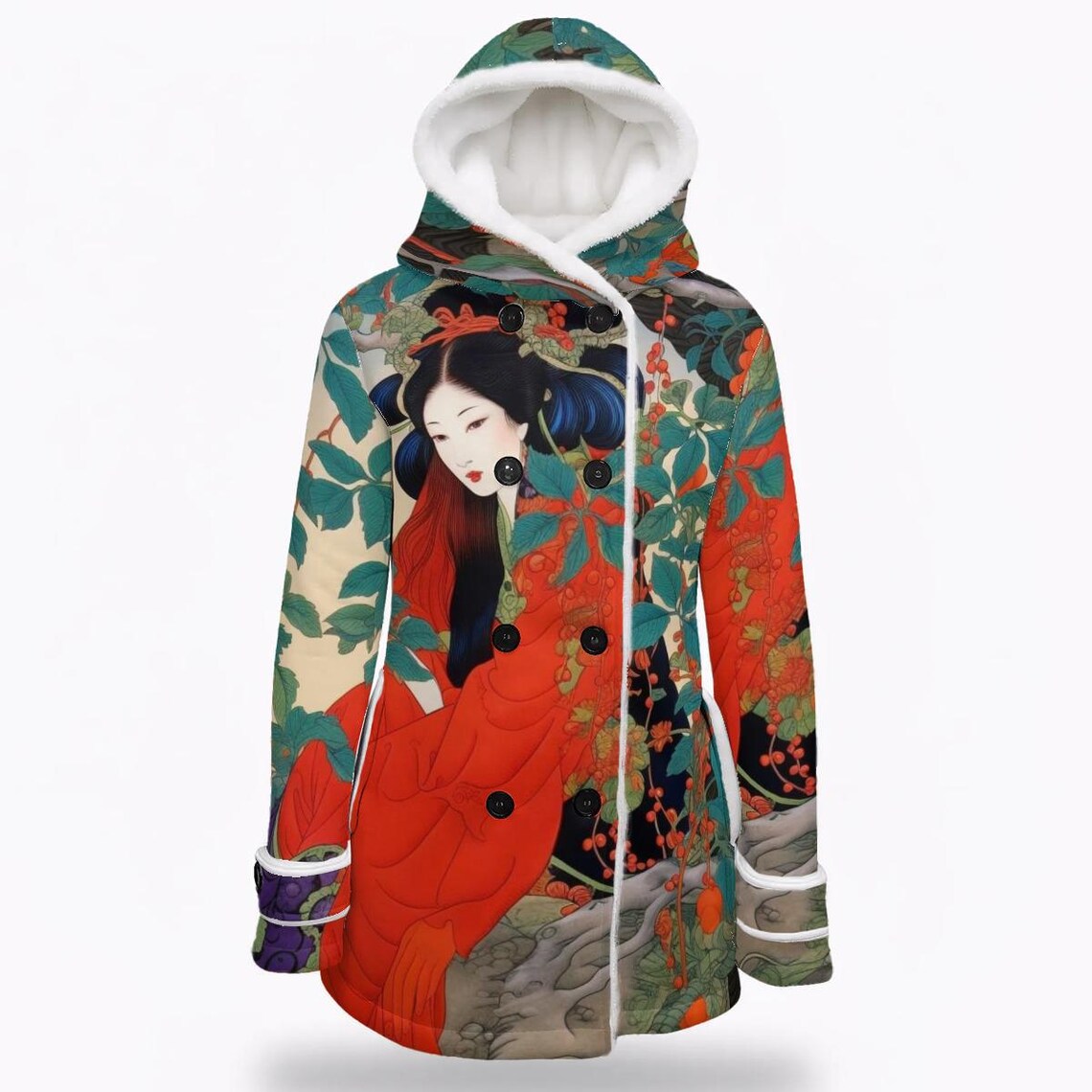 Japanese Oriental Winter Coat for Women, Japanese Inspired Hooded Coat ...