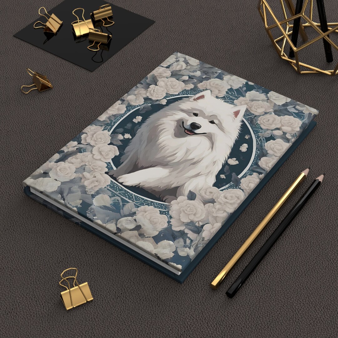 Samoyed Art Matte Hardcover Journal, Vintage Samoyed Notebook, Flowers ...