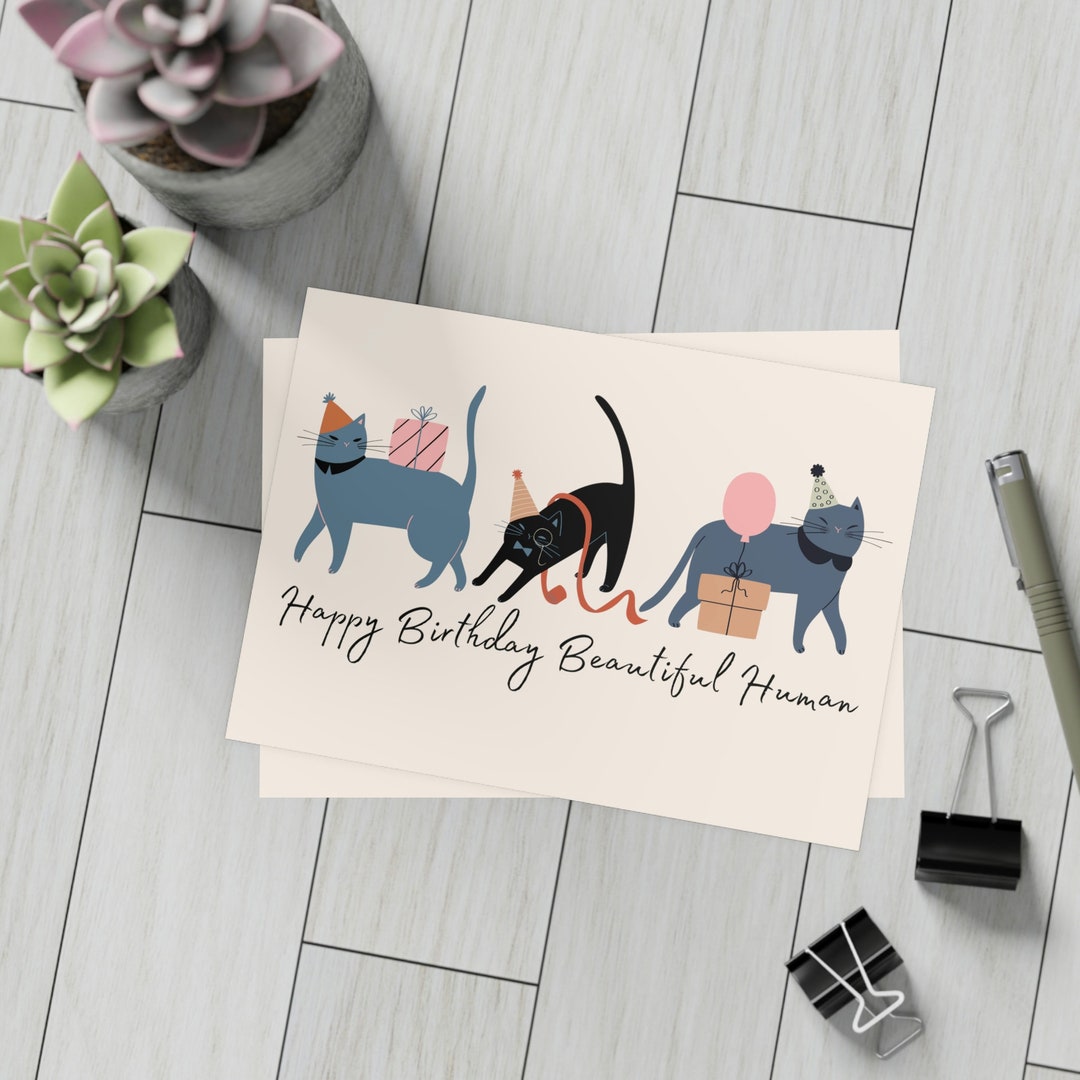 Cats Happy Birthday Card, Cute Cat Greeting Card envelopes Included ...