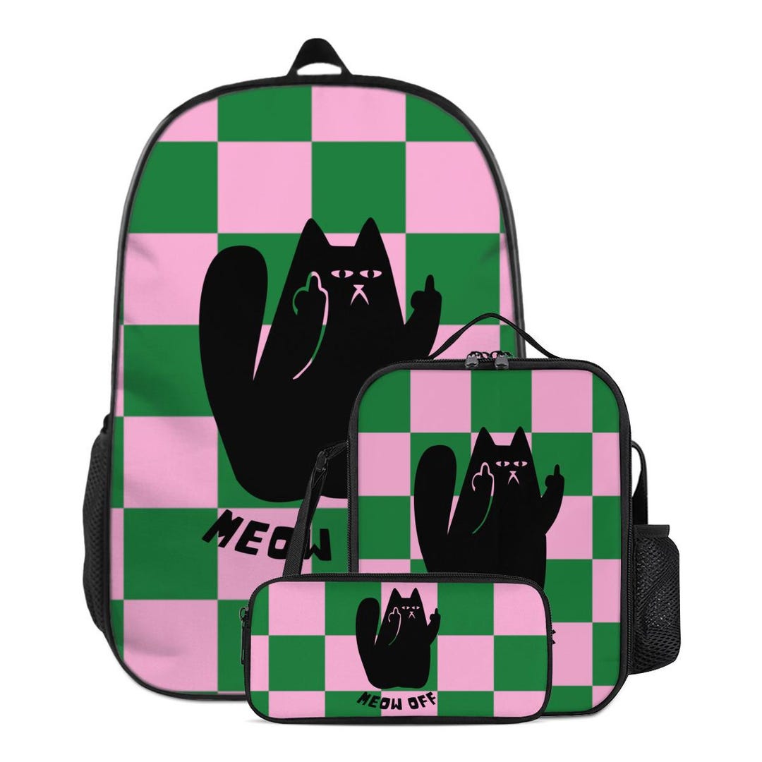 Funny Black Cat Backpack Set – Funny School Set, Lunch Bag & Pencil ...