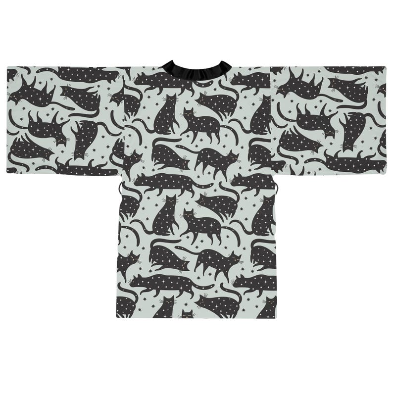 Celestial Kimono Robe, Whimsical Cats Pattern Kimono, Mystical Long ...