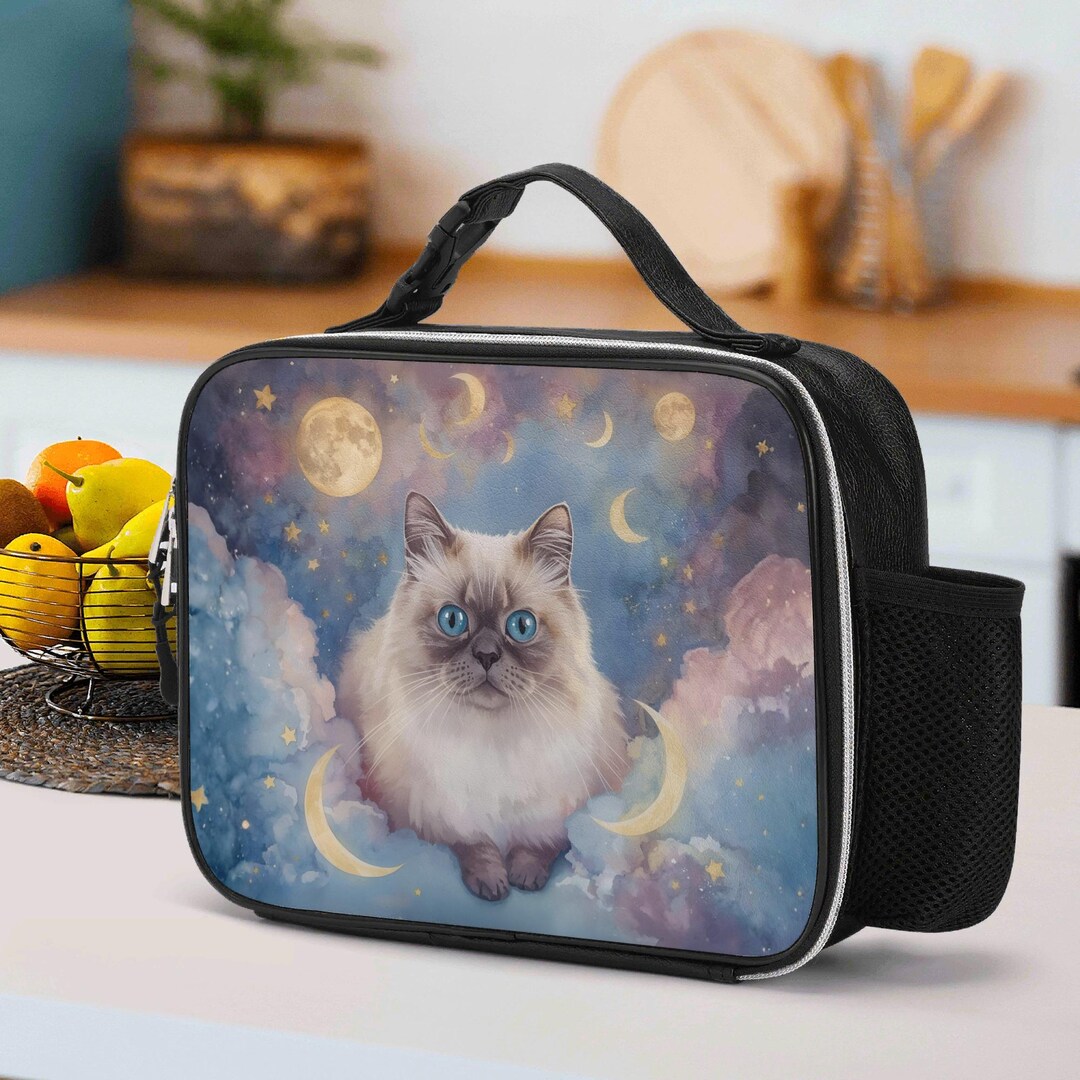 Celestial Cat Lunch Bag, Moon Star Cat PU Leather Insulated Lunch Tote ...