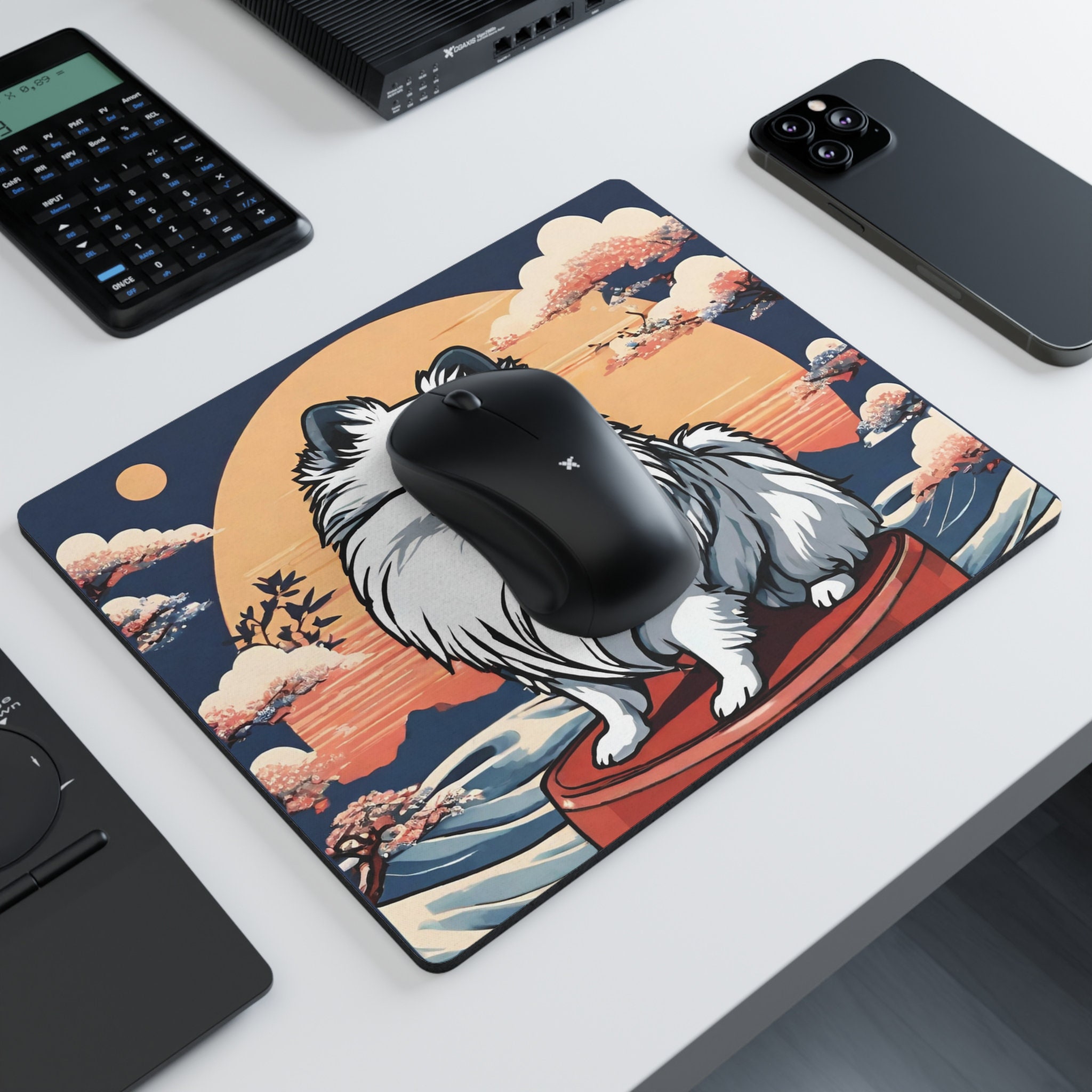 Pomeranian Japanese Art Mouse Pad, Ukiyo-e Style Mousepad, Kawaii Japan ...