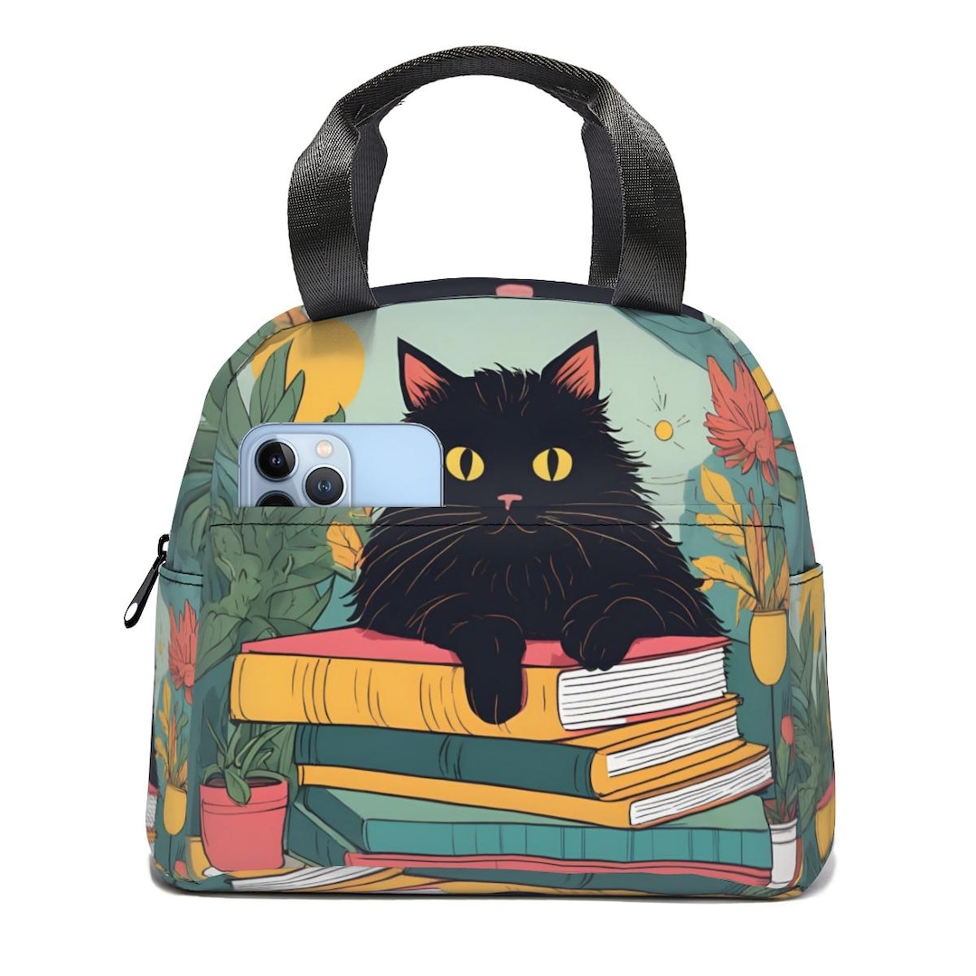 Black Cat Insulated Lunch Bag, Cute Aesthetic Lunch Tote With Front ...