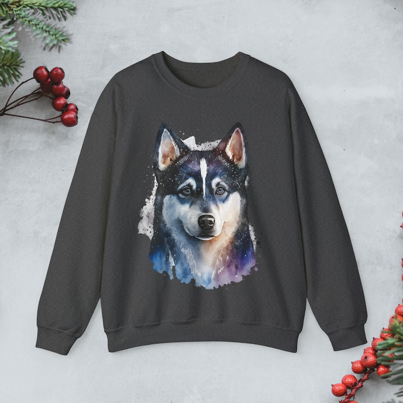 Siberian Husky Watercolor Sweatshirt, Colorful Graphic Husky Crewneck ...