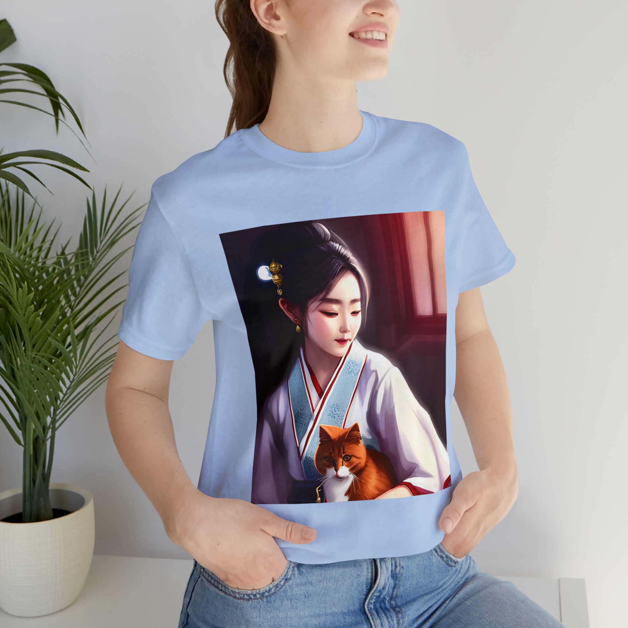Geisha and Ginger Cat T-shirt, Maiko Cat Shirt, Feudal Japan Aesthetic Cat Tee, Girl in a Kimono ...