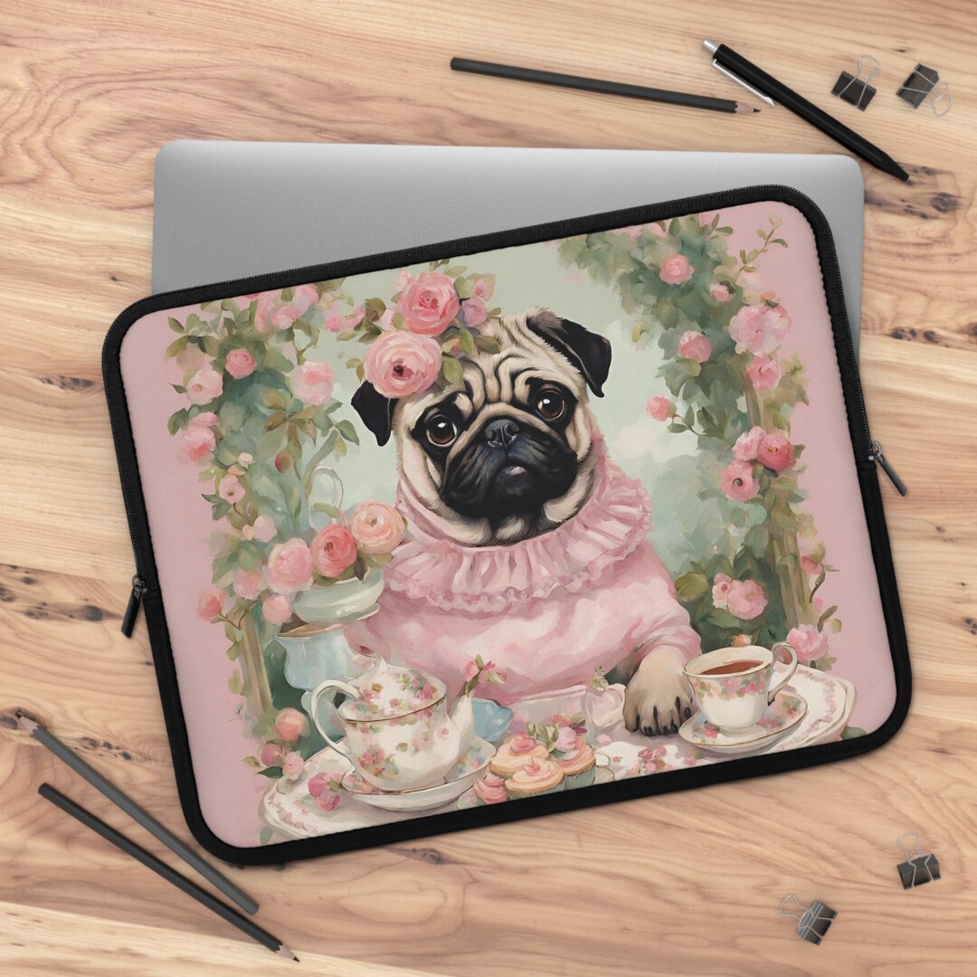 Vintage Pug Laptop Sleeve, Cute Laptop Case, Floral Laptop Case ...