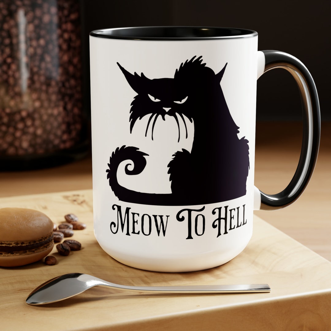 Spooky Cat Two-tone Coffee Mugs, 15oz, Creepy Cat Mug, Black Cat Mug ...