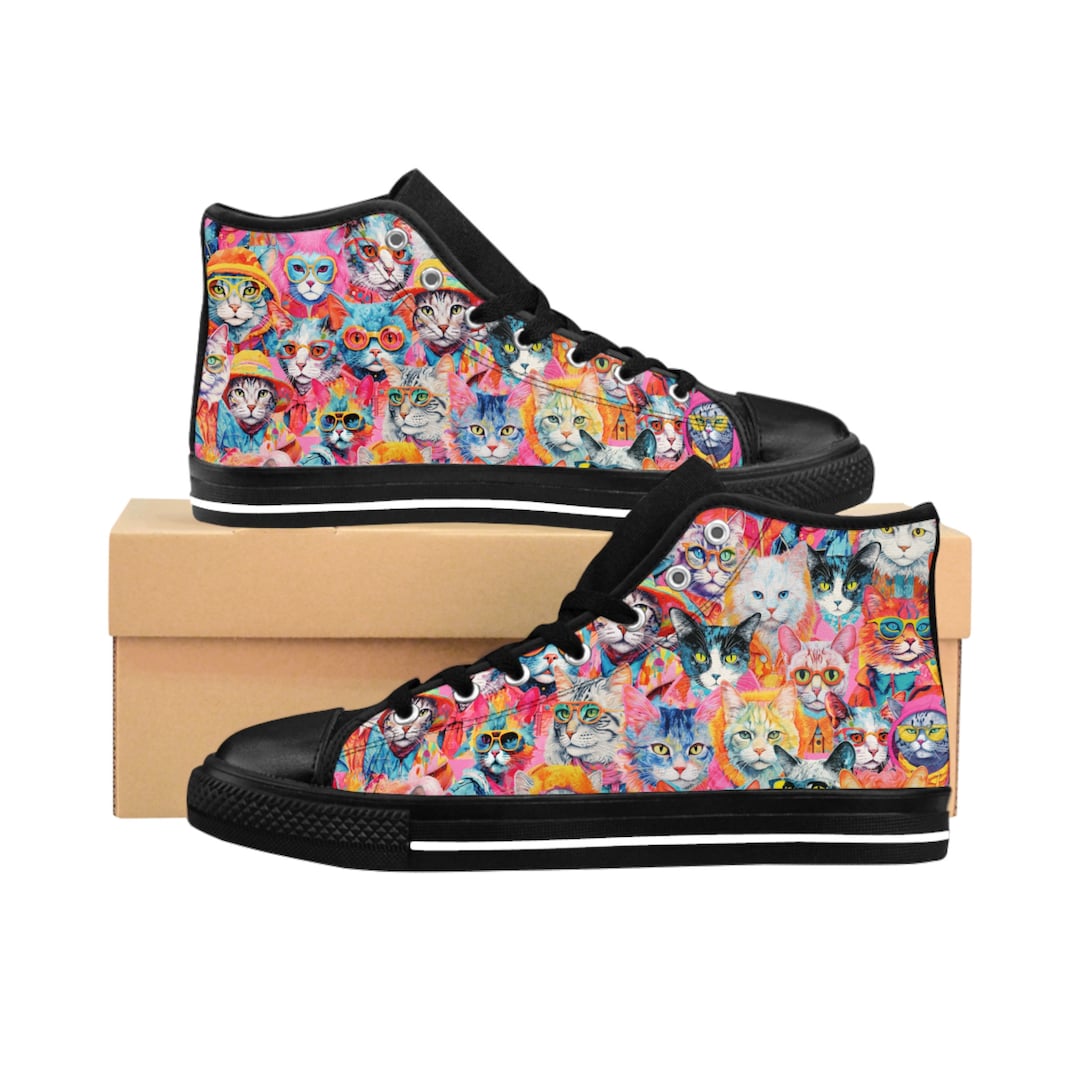 Sneakers, Retro Cats Pattern Women's Shoes, Kitty Print Sneakers ...