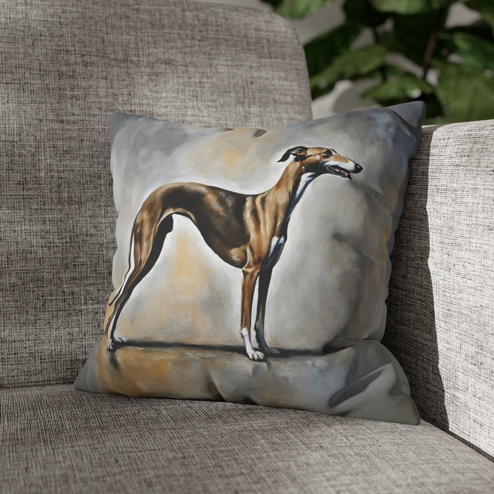 Greyhound Drawing Square Pillow Cover, Cute Whippet Art Decorotive ...