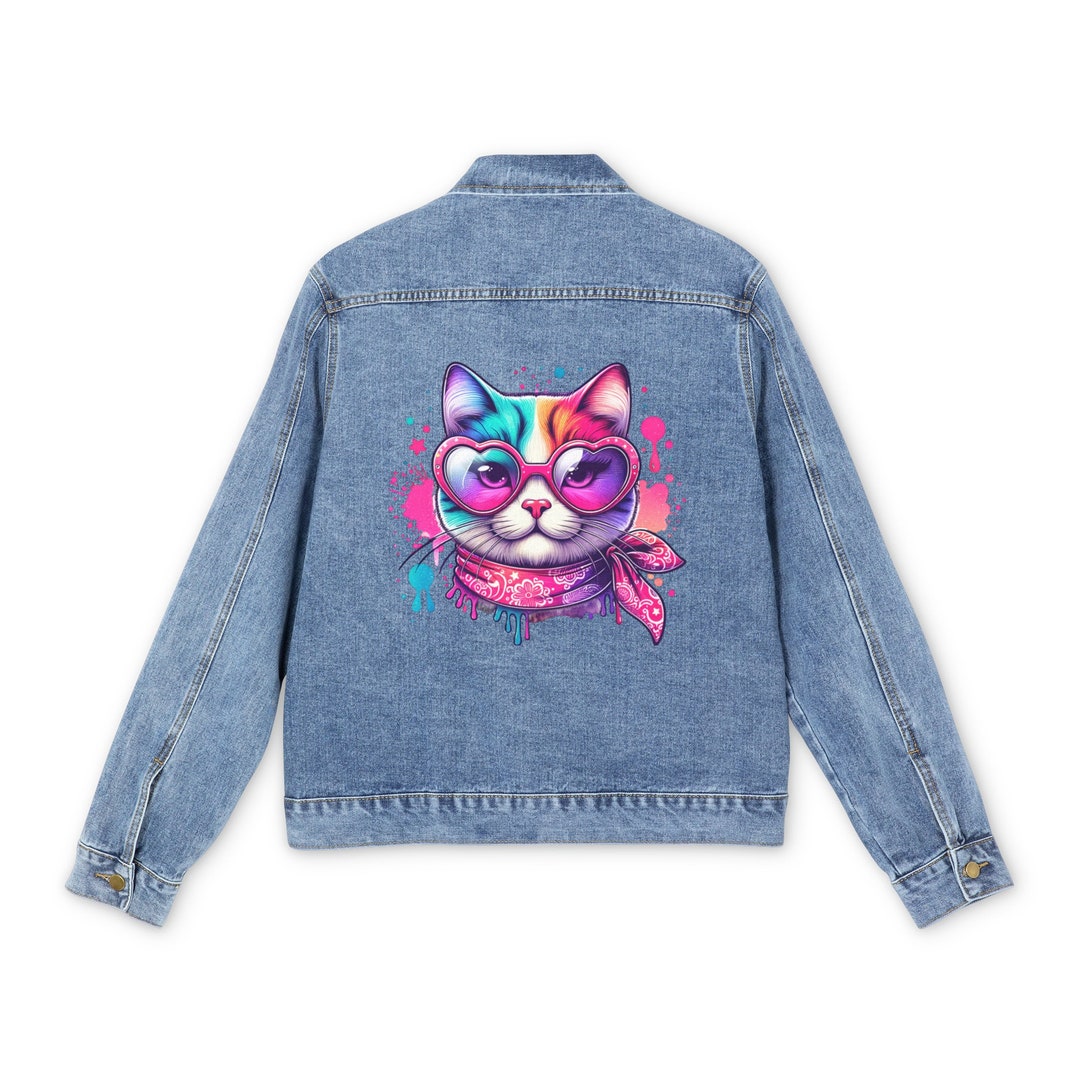 Preppy Cat Denim Jacket, Girly Cat Jean Jacket, Kawaii Cat Jean Jacket ...