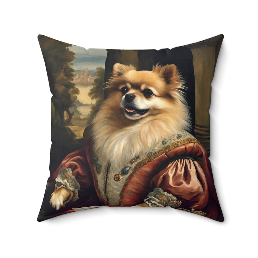 Pomeranian Renaissance Art Pillow, Pomeranian Painting Cushion, Vintage ...