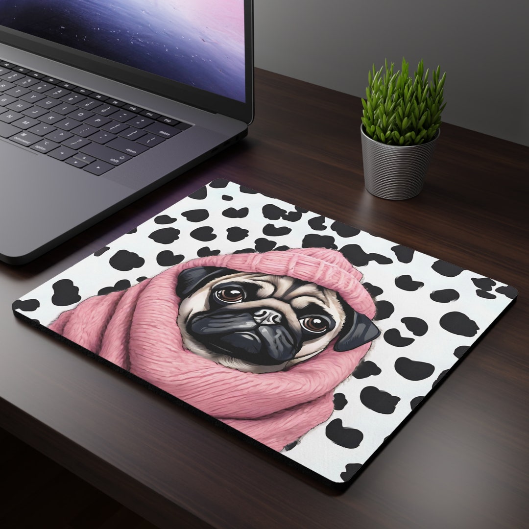 Cute Pug Mouse Pad, Cozy Mops Mousepad, Polka Dots Mops Desk Mat, Mops ...