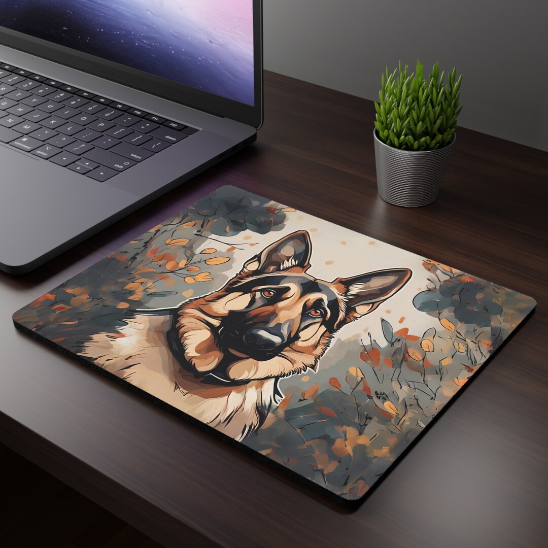 German Shepherd Floral Fall Art Mouse Pad, Autumn German Shepherd Desk ...