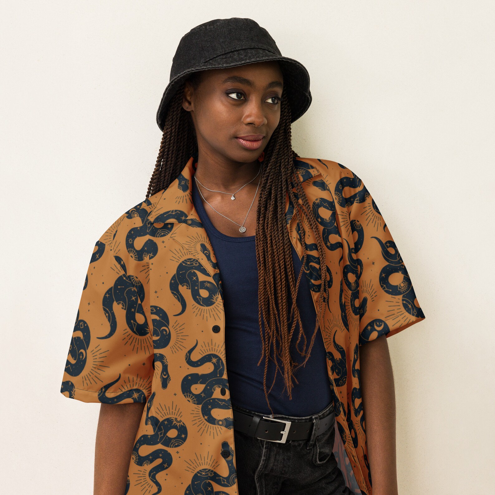 Snake Unisex Button Shirt, Mystical Blouse, Snakes Pattern Button up ...
