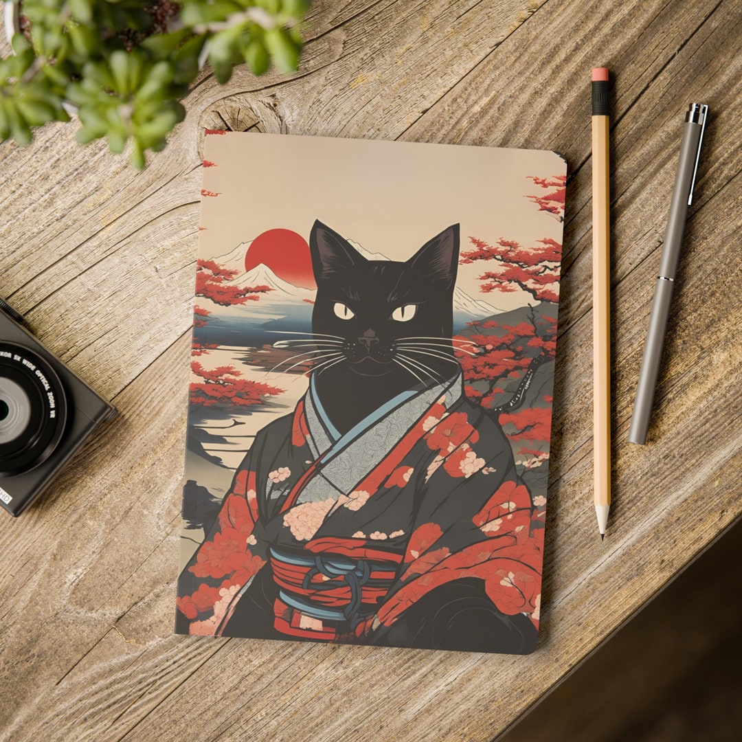 Black Cat Japanese Art Softcover Journal, Black Cat Ukiyo-e Style ...