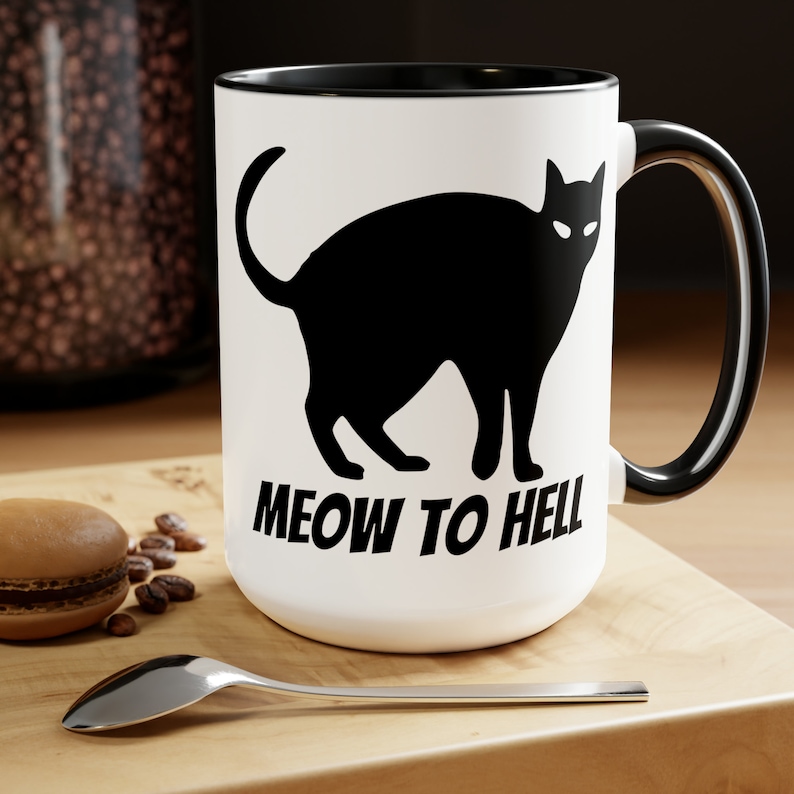 Spooky Cat Two-tone Coffee Mugs, 15oz, Sarcastic Cat Tea Cup, Black Cat ...