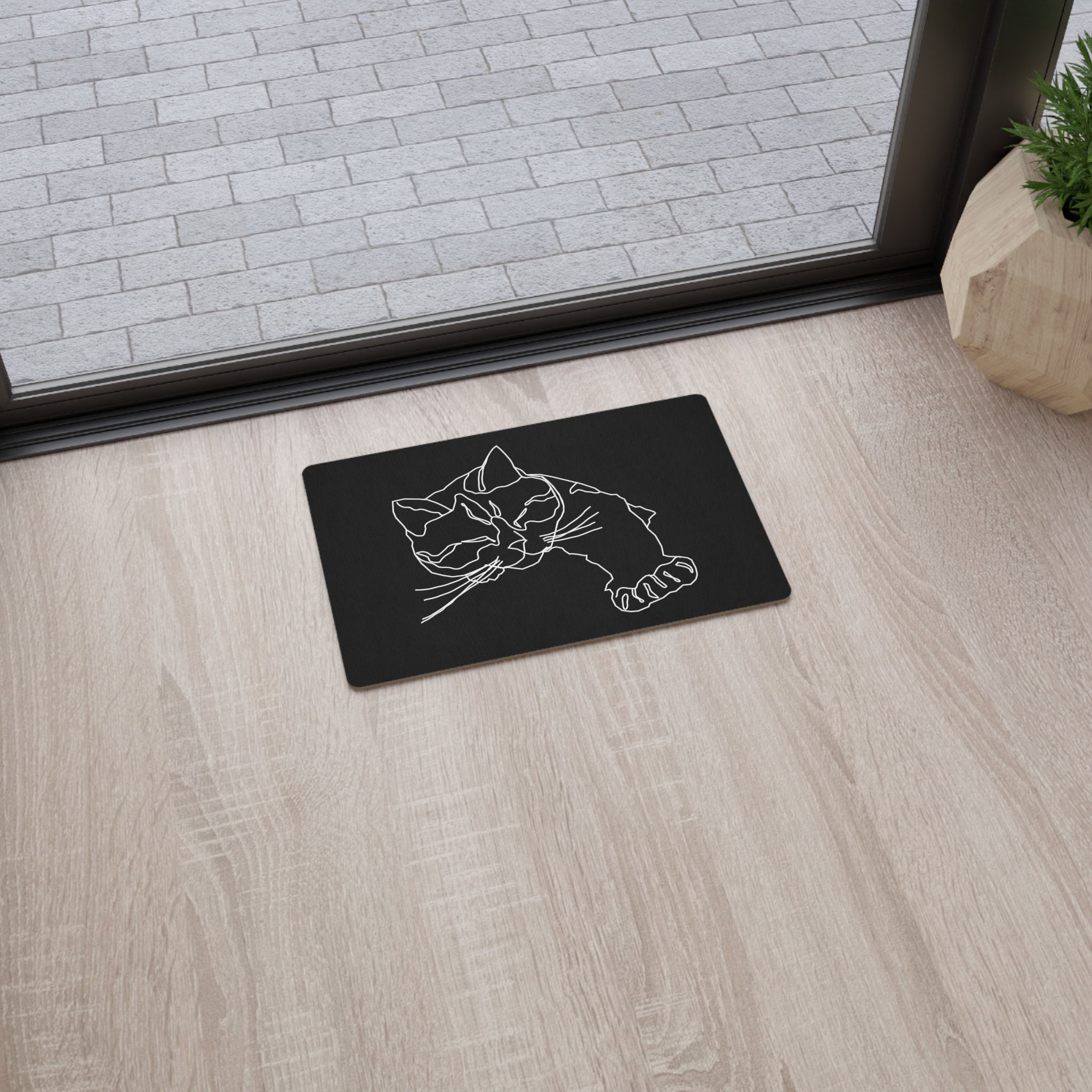 Minimalist Cat Floor Mat, Line Art Cat Flooring Mat, Cat Room Décor ...