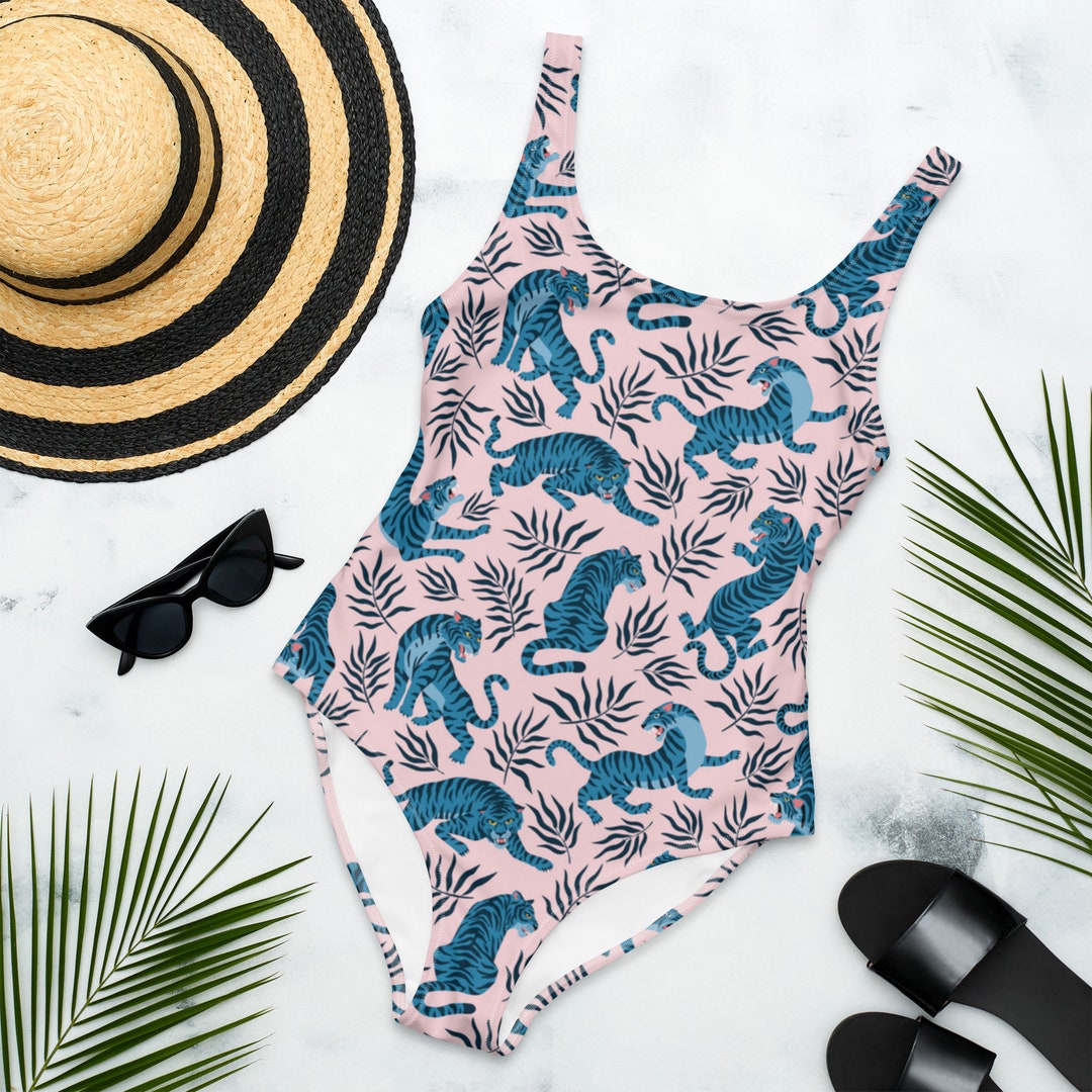 Tiger Pattern One-piece Swimsuit, Tiger Tropical Swimwear, Jungle ...