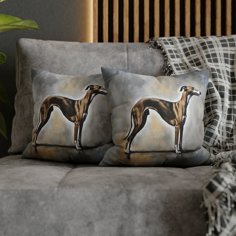 Greyhound Drawing Square Pillow Cover, Cute Whippet Art Decorotive ...