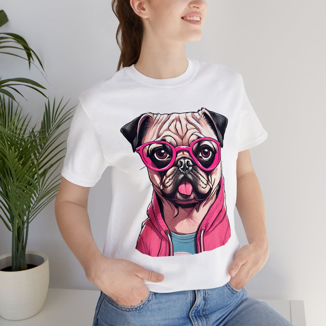 Geeky Pug T-shirt, Nerdy Mops Shirt, Cute Pug Shirt, Girly Mops Dog ...