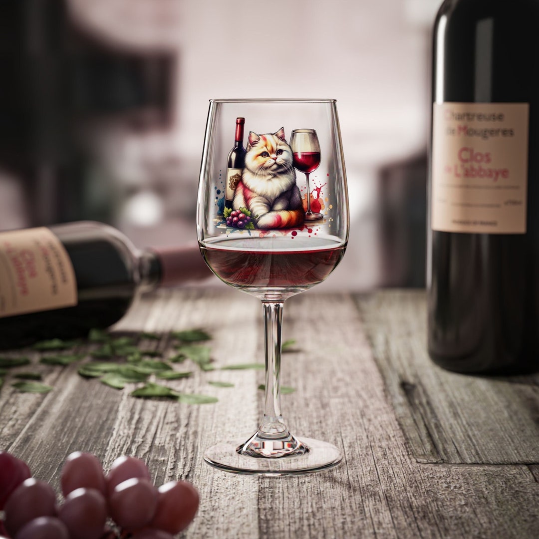 Wine Glass, Coquette Cat and Wine, Cute Vintage Wine Glass, Cat Lover ...