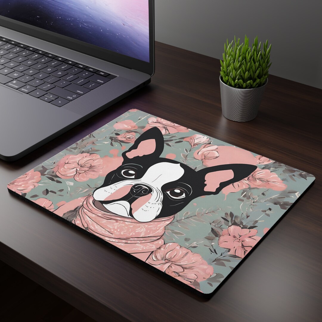 Floral Boston Terrier Mouse Pad, Linda alfombra de escritorio de flores ...