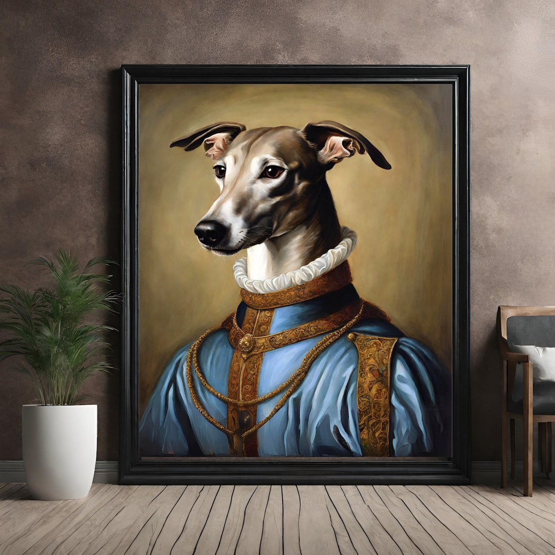 Regal Greyhound Portrait Poster, Royal Greyhound Wall Art, Renaissance ...