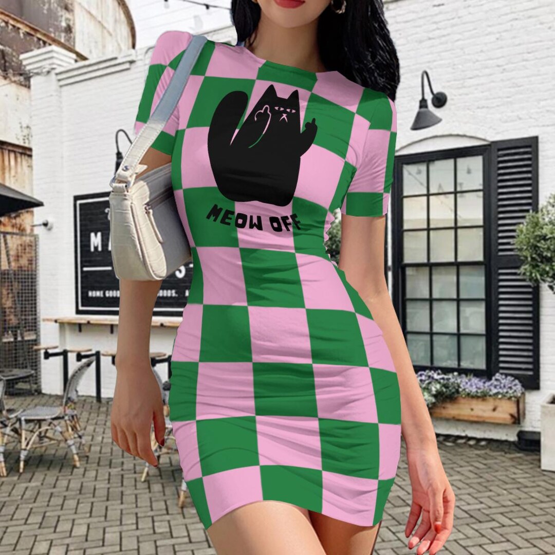 Meow off Cat Pointing Middle Finger Bodycon Dress, Funny Black Cat ...