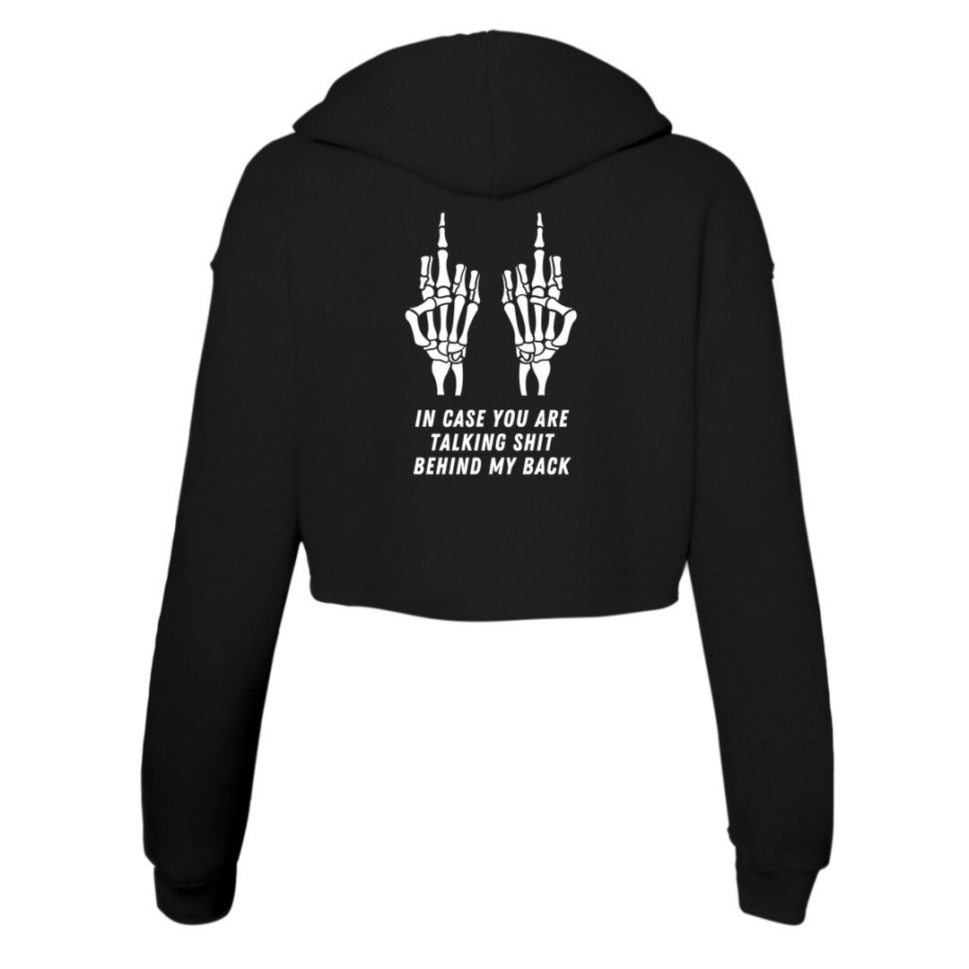 Skeleton Middle Finger Women's Crop Hoodie, Fuck You Cropped Hoodie ...