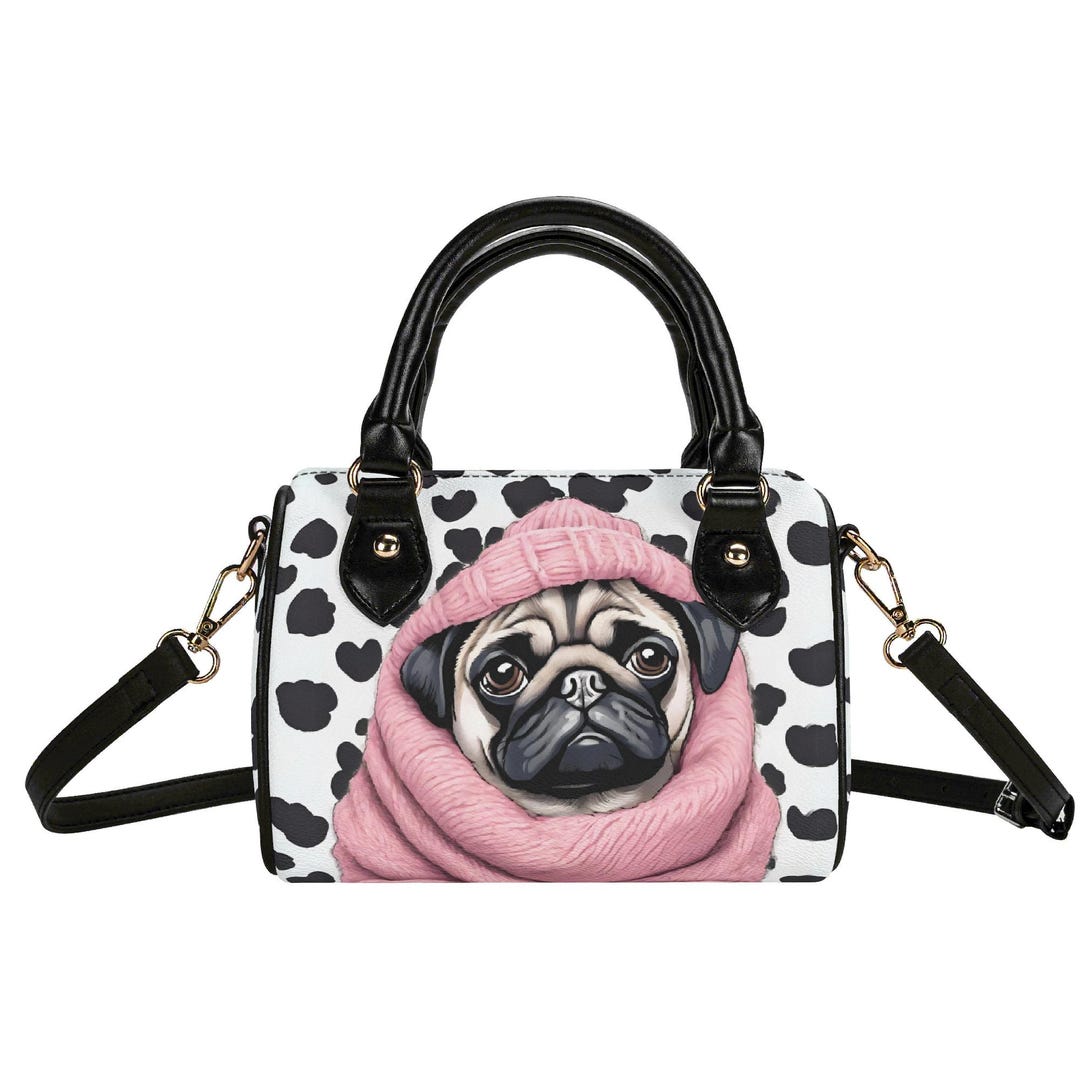 Polka Dot Pug Boston Bag | Cute Pug Mini Satchel | Cute Mops Print ...