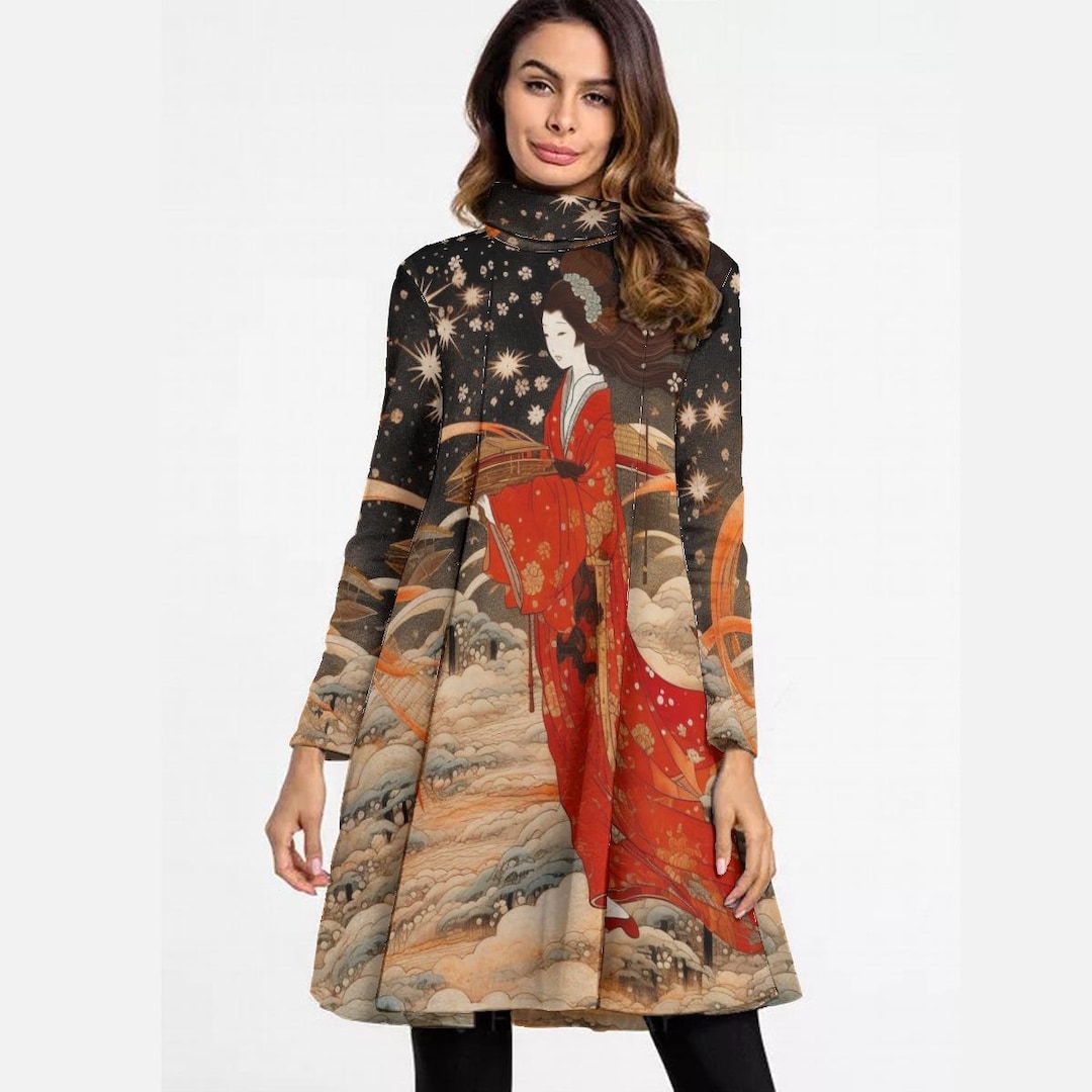Witch Japanese Ukiyo-e Dress, Whimsical Long Sleeve Autumn Dress ...