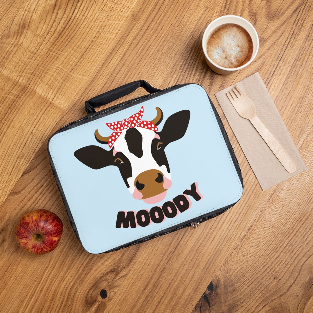 Moody Cow Lunch Bag, Funny Lunch Tote, Trendy Cow Lunch Bag, Cute Cow ...