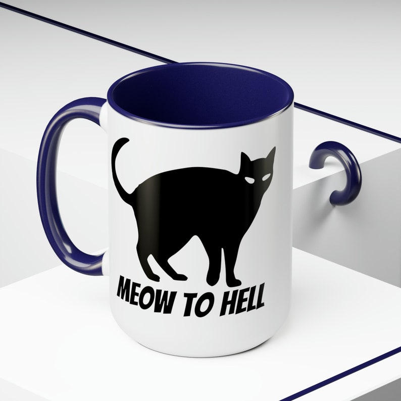 Spooky Cat Two-tone Coffee Mugs, 15oz, Sarcastic Cat Tea Cup, Black Cat ...