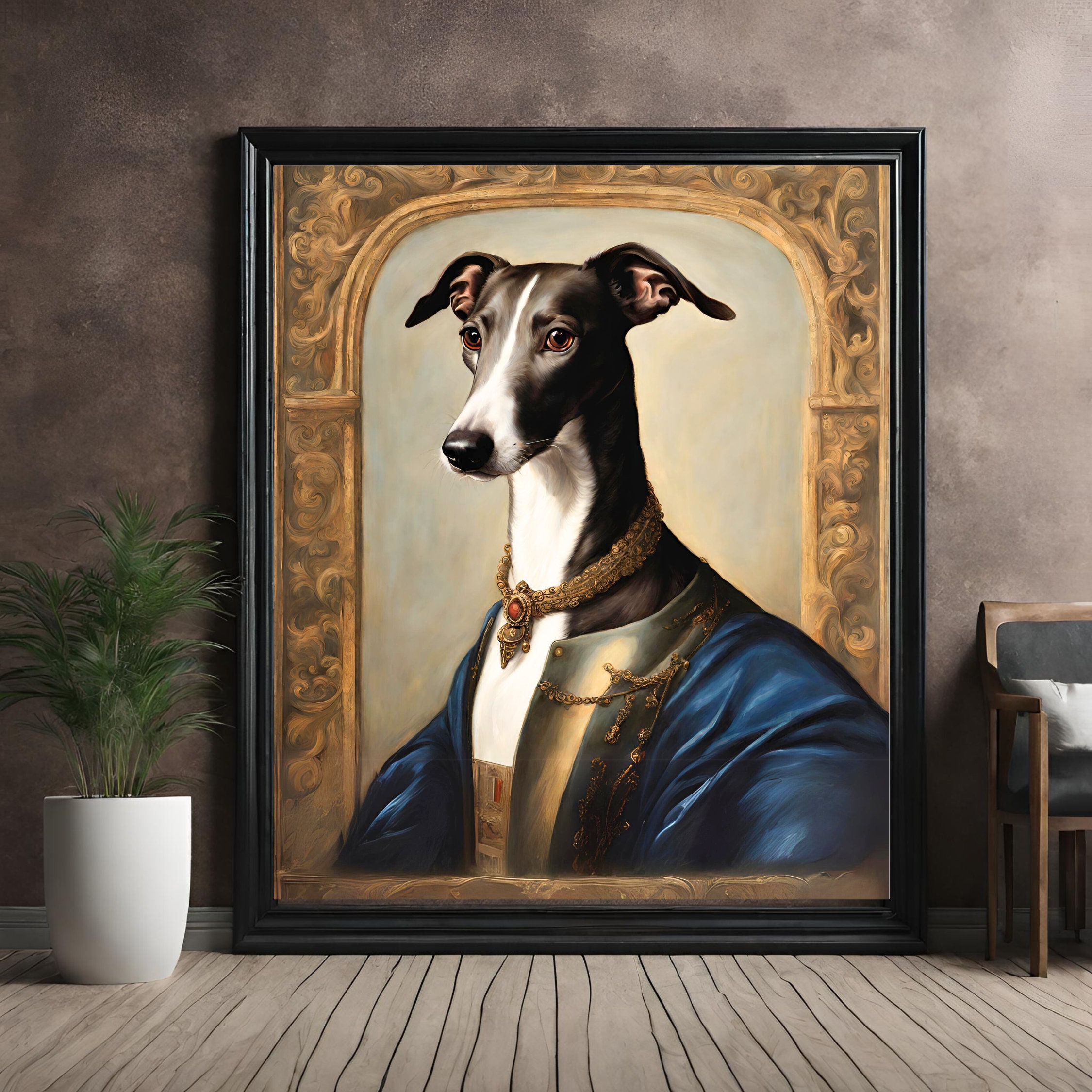 Baron Greyhound Portrait Poster, Renaissance Greyhound Wall Art, Regal ...